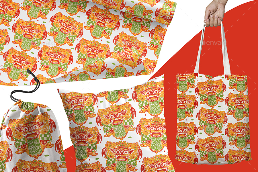 Barong Bali Seamless Pattern, Graphics | GraphicRiver