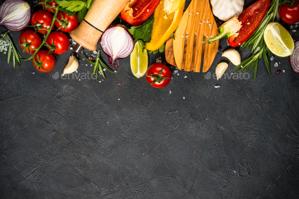 Food cooking background on black table Stock Photo by Nadianb | PhotoDune