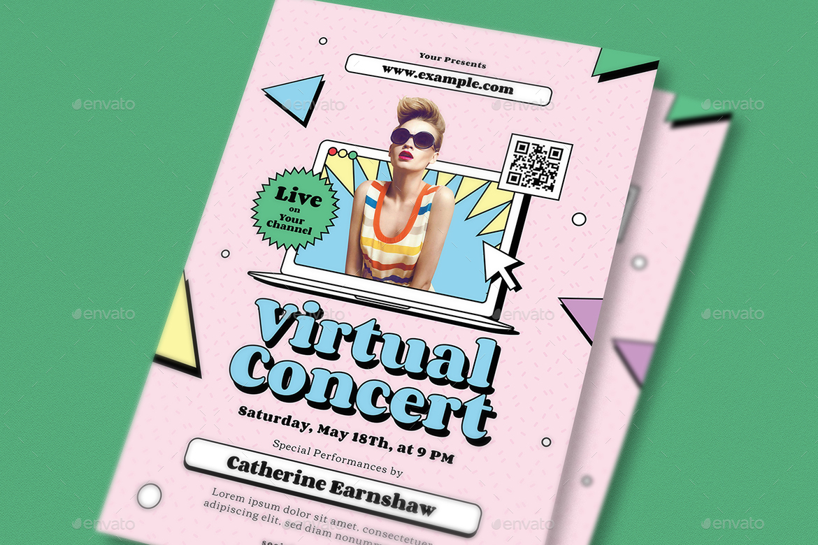 90s Virtual Music Concert Flyer Set, Print Templates | GraphicRiver