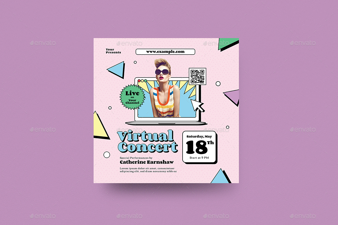 90s Virtual Music Concert Flyer Set, Print Templates | GraphicRiver