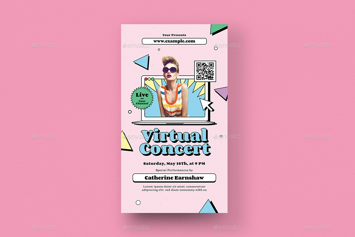 90s Virtual Music Concert Flyer Set, Print Templates | GraphicRiver