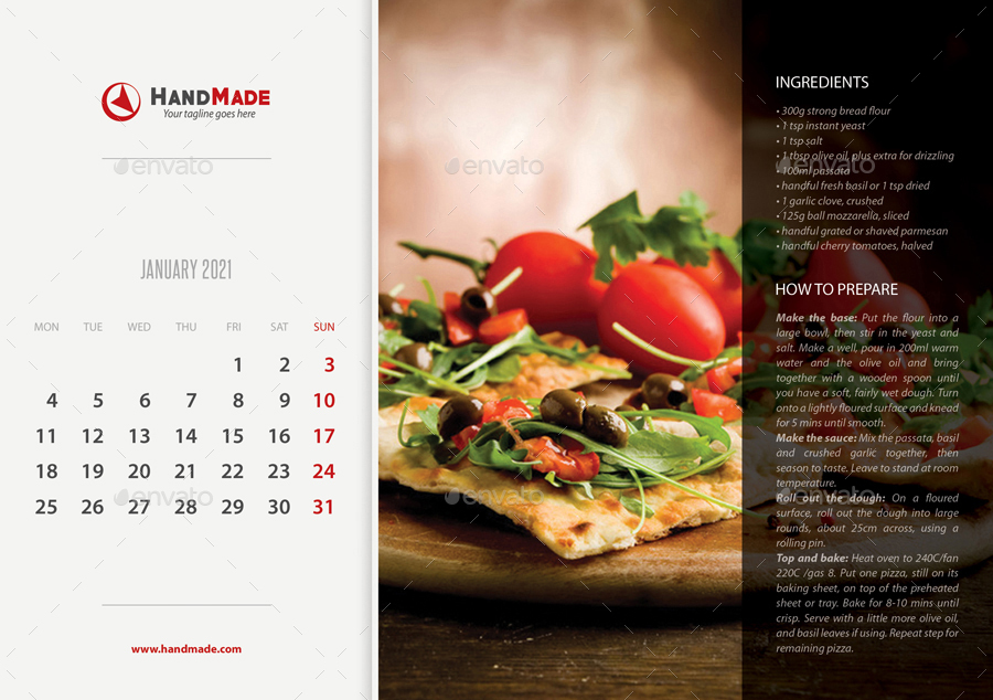 Cook And Food Desk Calendar 2021, Print Templates | GraphicRiver