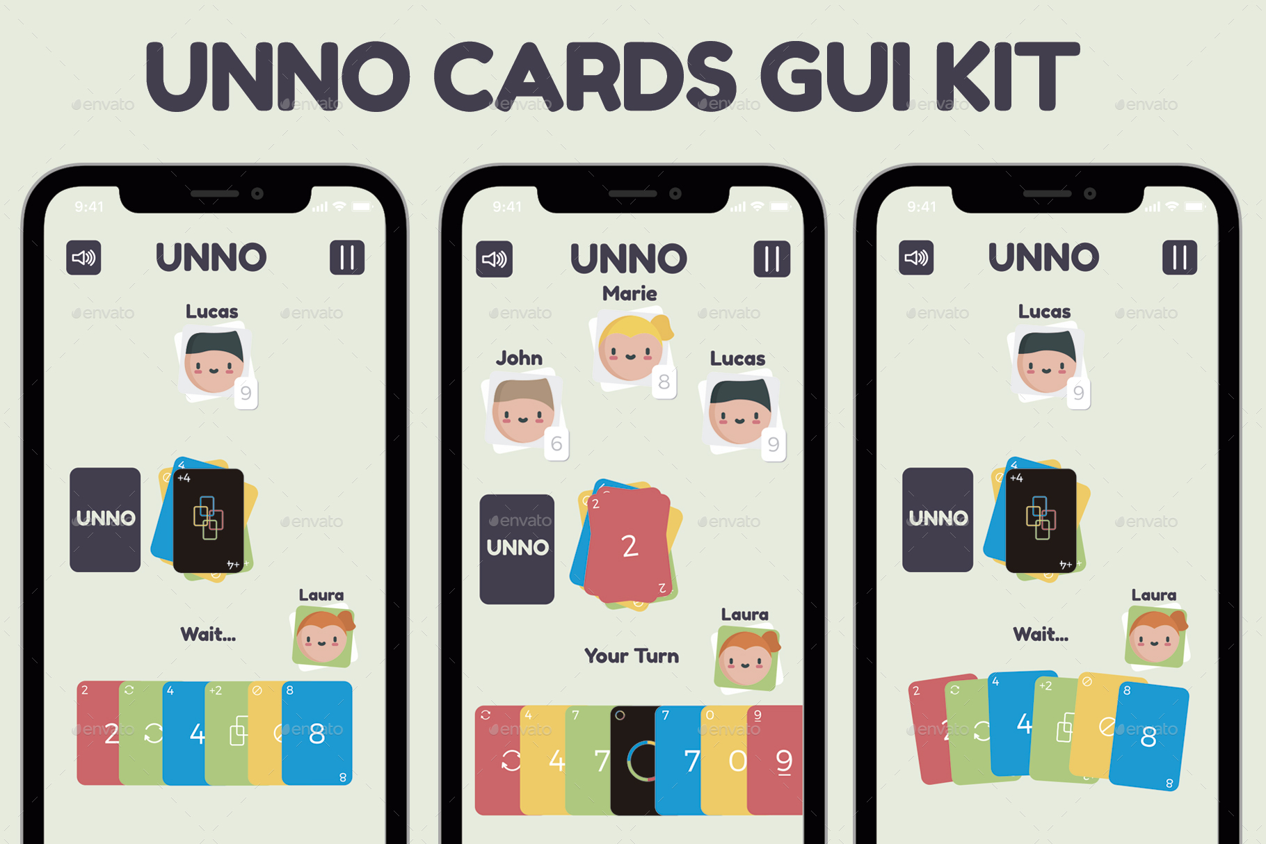 Unno Card Game GUI Assets, Game Assets | GraphicRiver