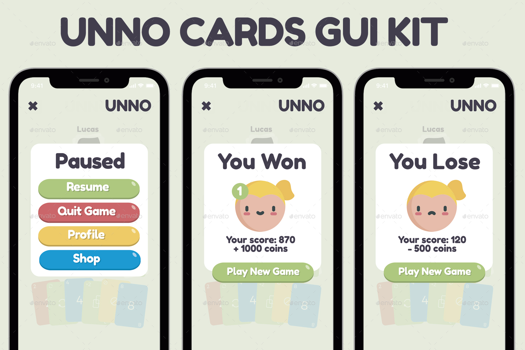 Unno Card Game GUI Assets, Game Assets | GraphicRiver