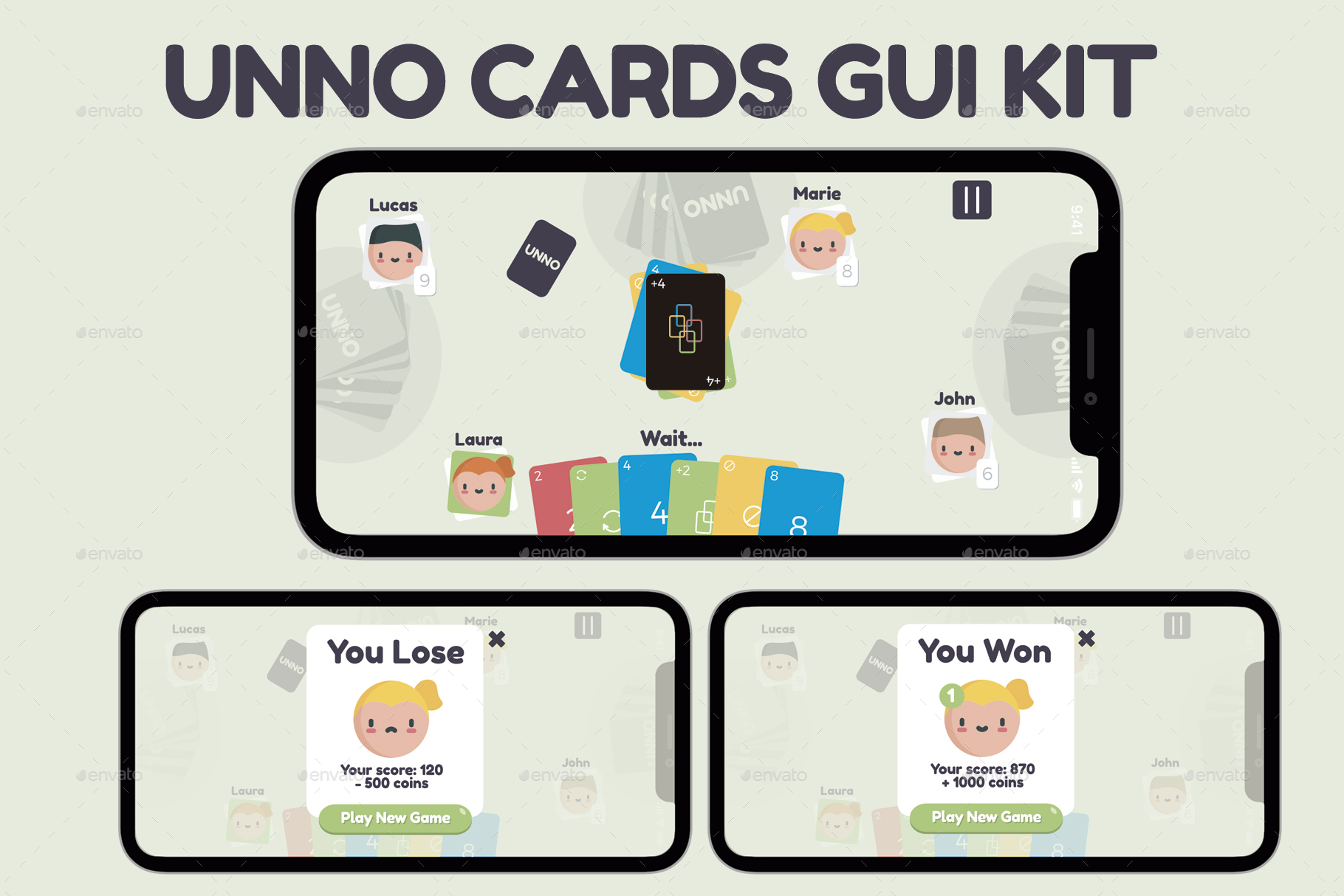 Unno Card Game GUI Assets, Game Assets | GraphicRiver