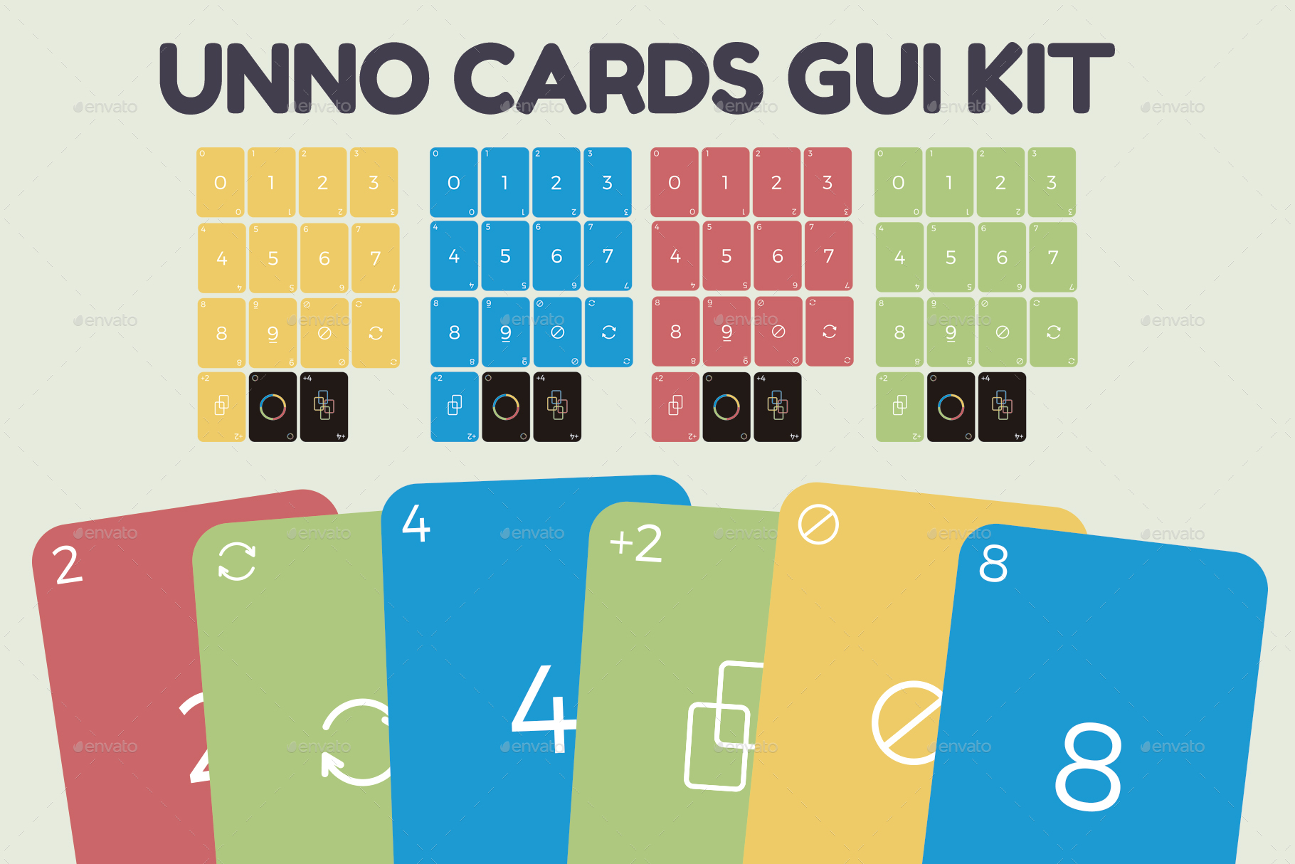 Unno Card Game GUI Assets, Game Assets | GraphicRiver