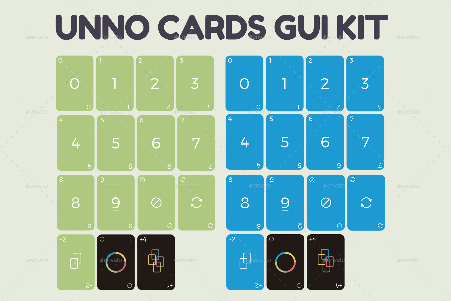 Unno Card Game GUI Assets, Game Assets | GraphicRiver