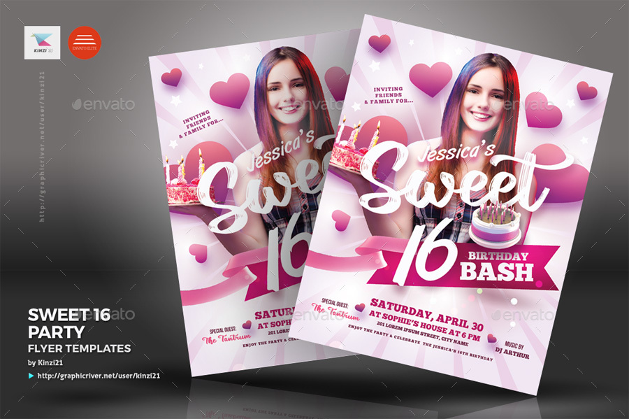 Sweet 16 Party Flyer Templates, Print Templates | GraphicRiver
