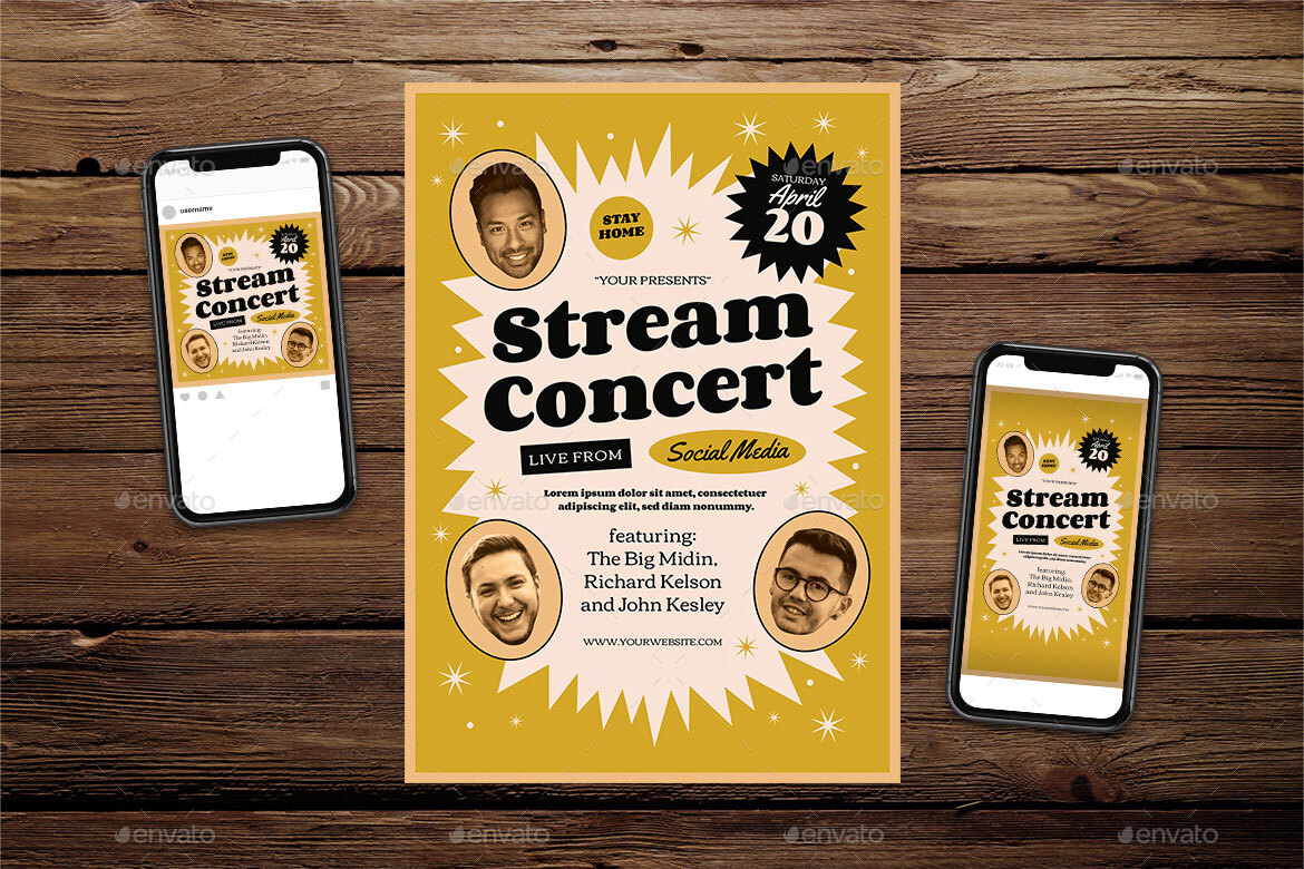 Live Stream Concert Flyer Set, Print Templates | GraphicRiver