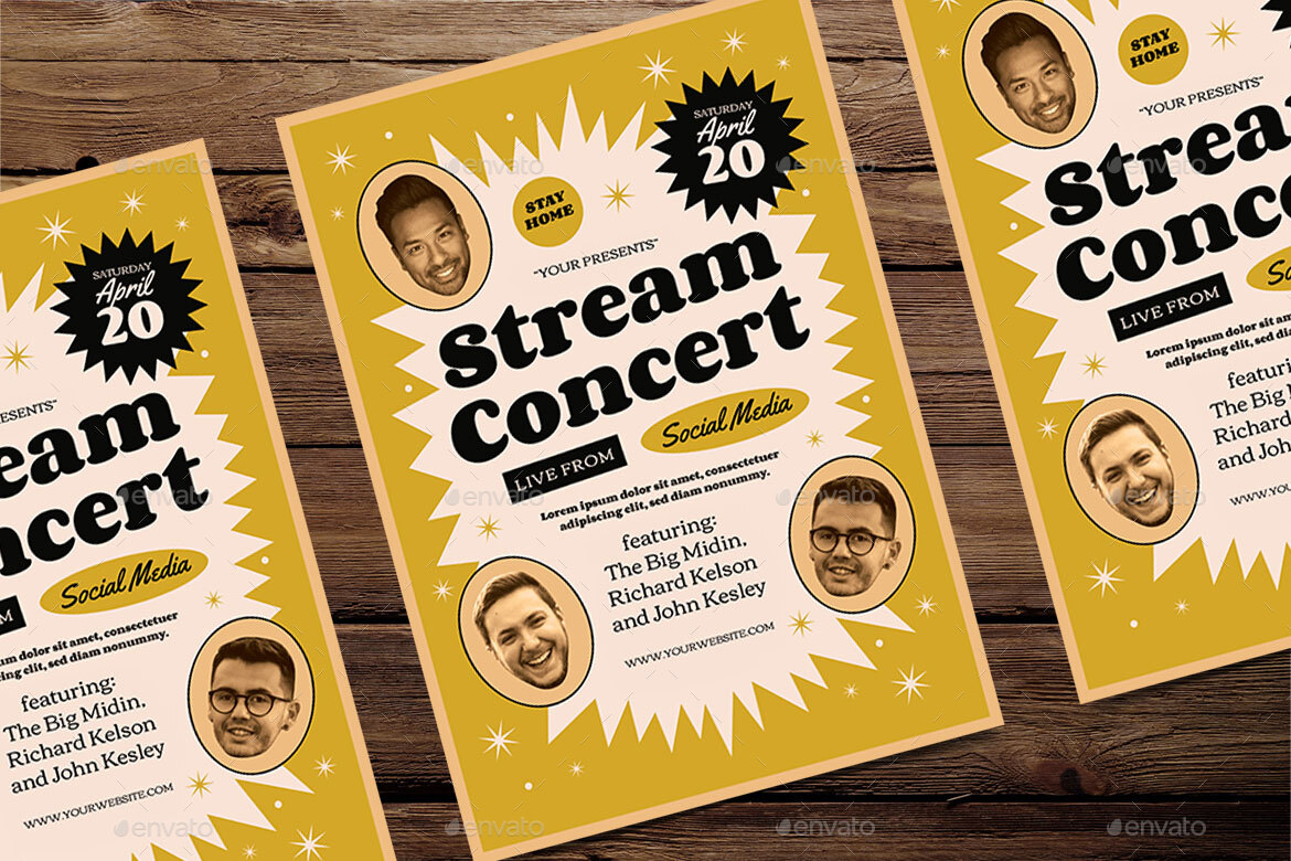 Live Stream Concert Flyer Set, Print Templates | GraphicRiver