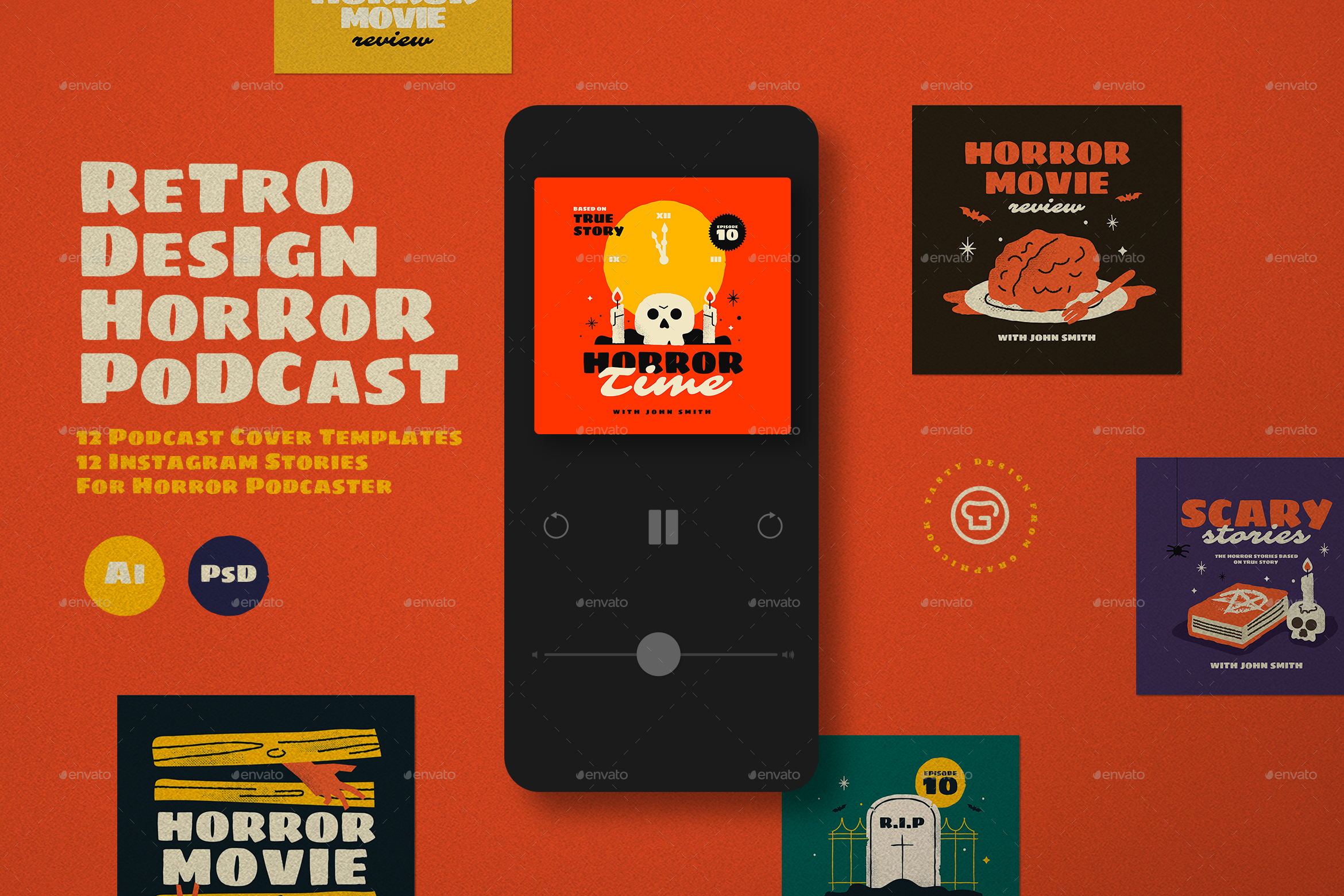 Retro Horror Podcast Pack, Web Elements | GraphicRiver