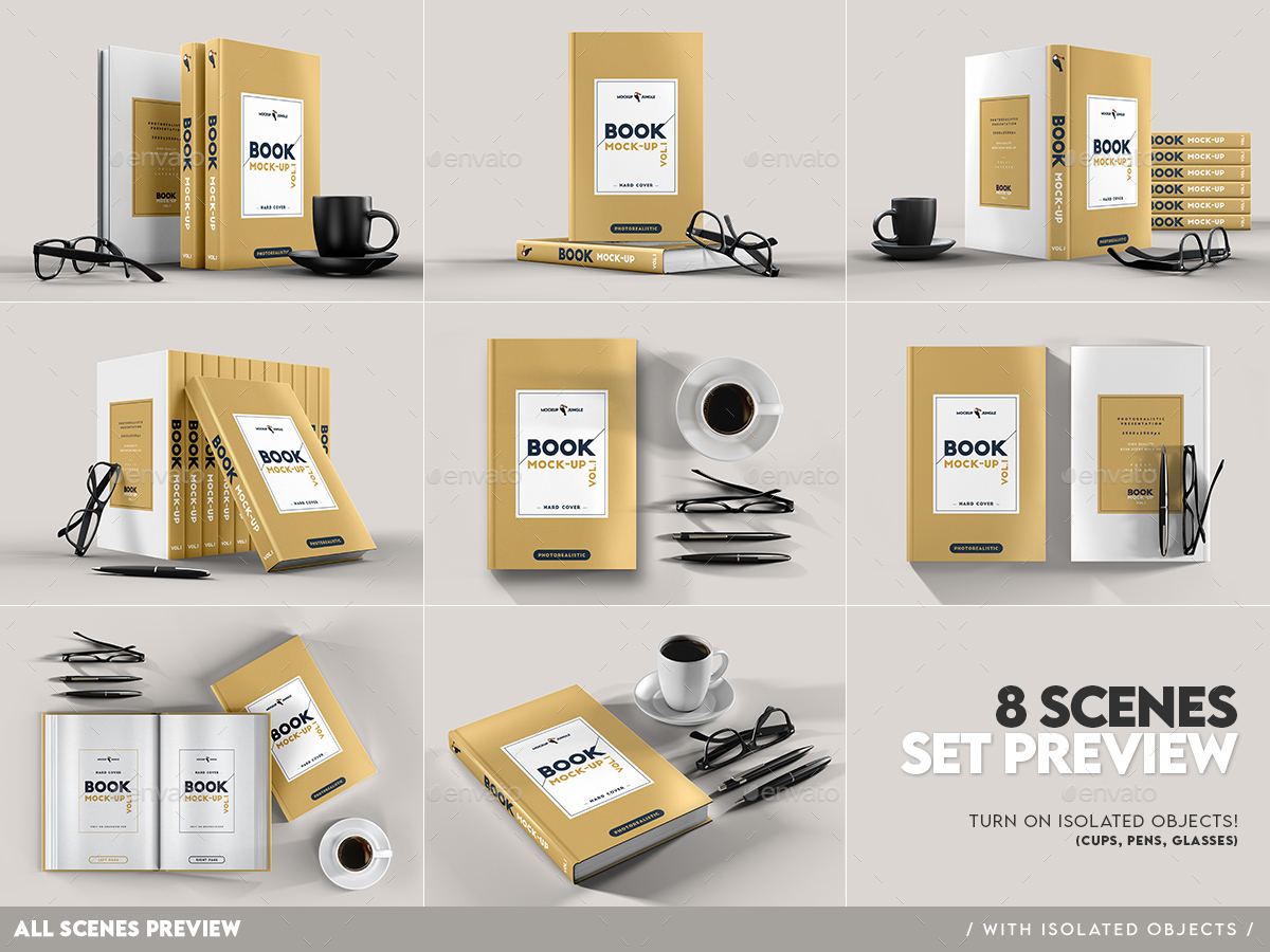 Book Mock-Up Set 1 (Hardcover) - 8 Scenes, Graphics | GraphicRiver