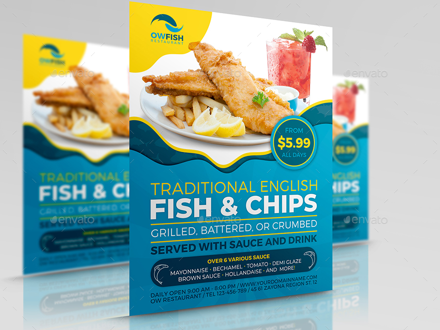 Fish and Chips Restaurant Flyer Template, Print Templates | GraphicRiver