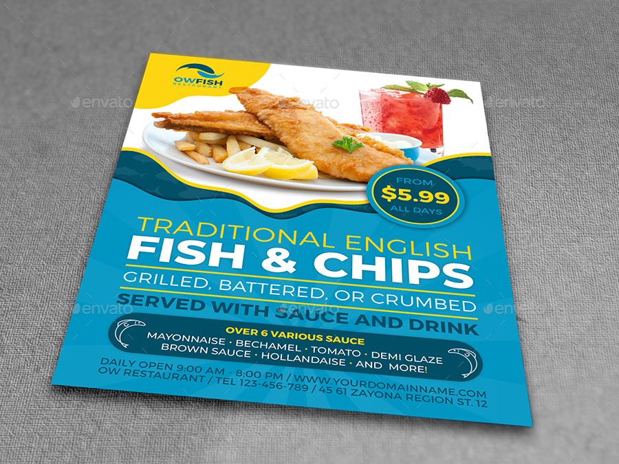 Fish and Chips Restaurant Flyer Template, Print Templates | GraphicRiver