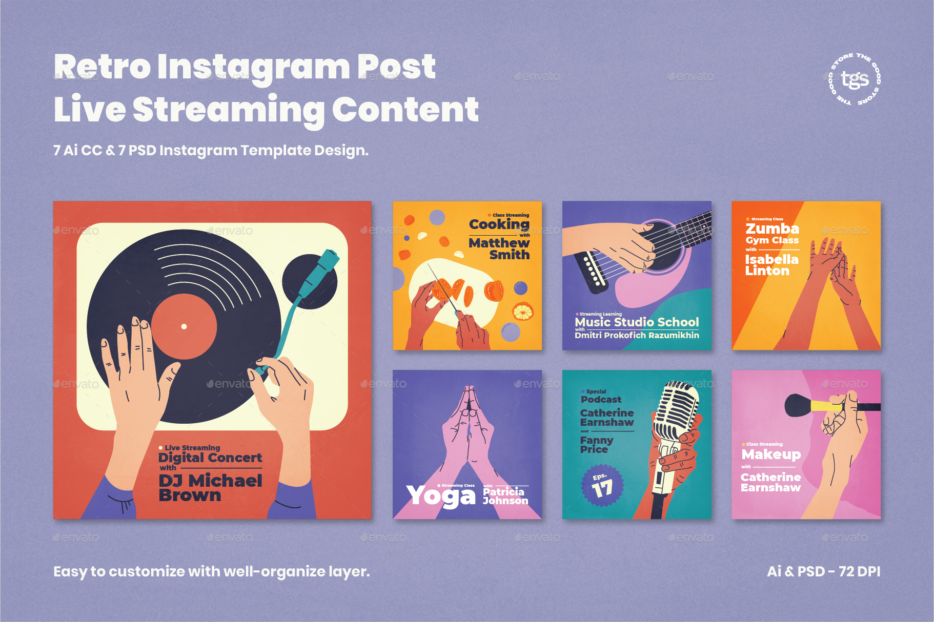 Retro Instagram Post Live Streaming Content & Podcast Cover, Web Elements