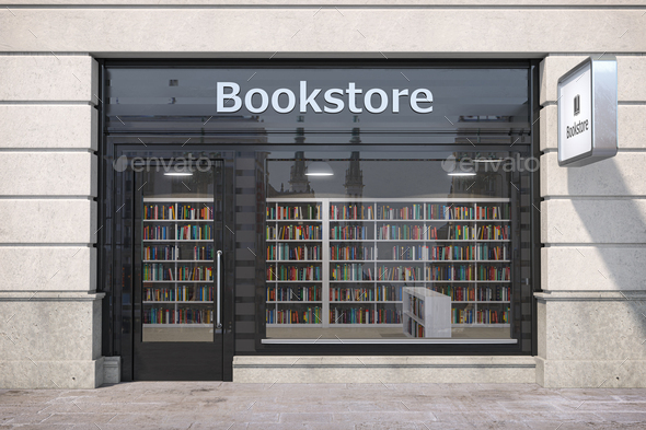Bookstore shop exterior with books and textbooks in showcase. Stock ...