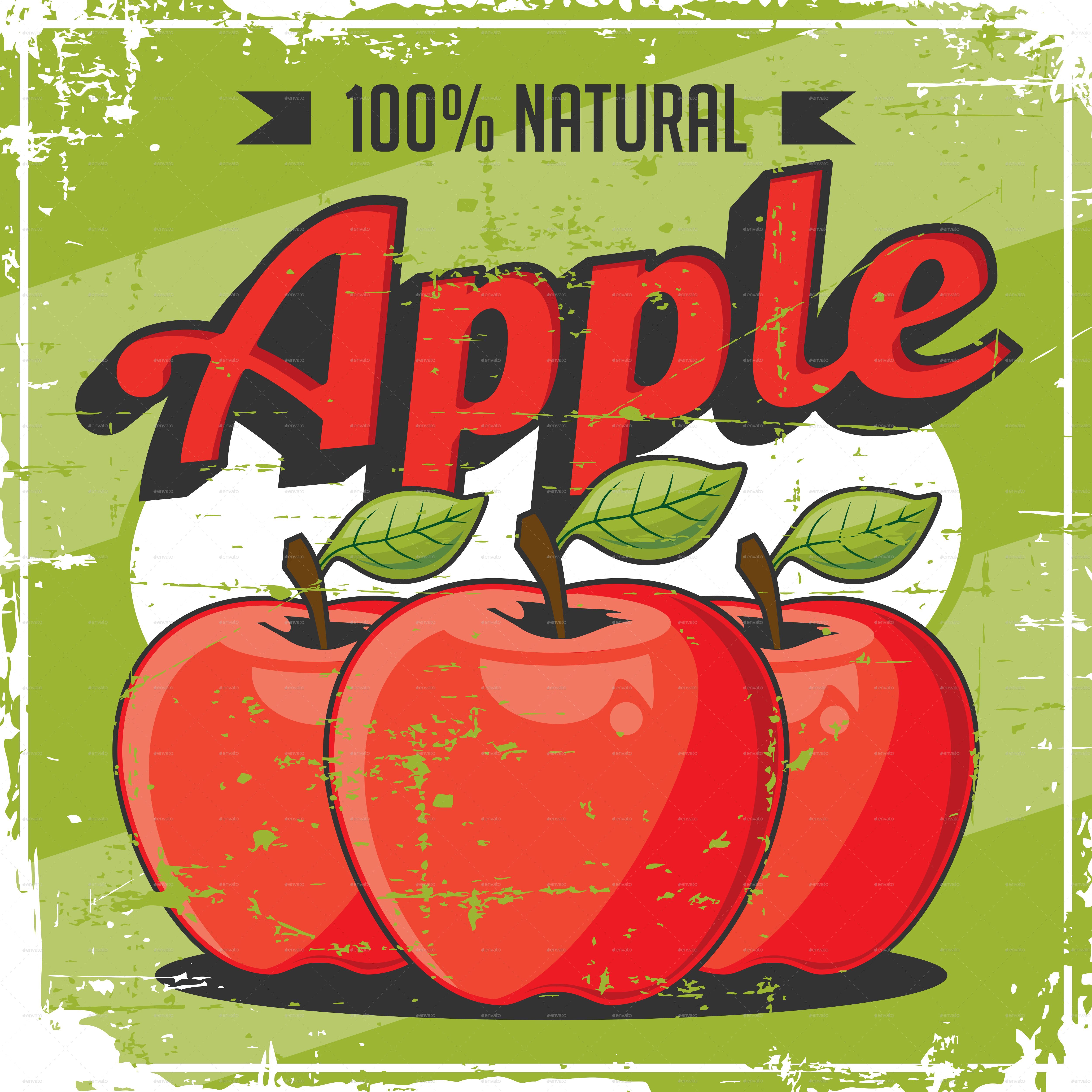 Apple Retro Signage Vintage Poster Vector, Vectors | GraphicRiver