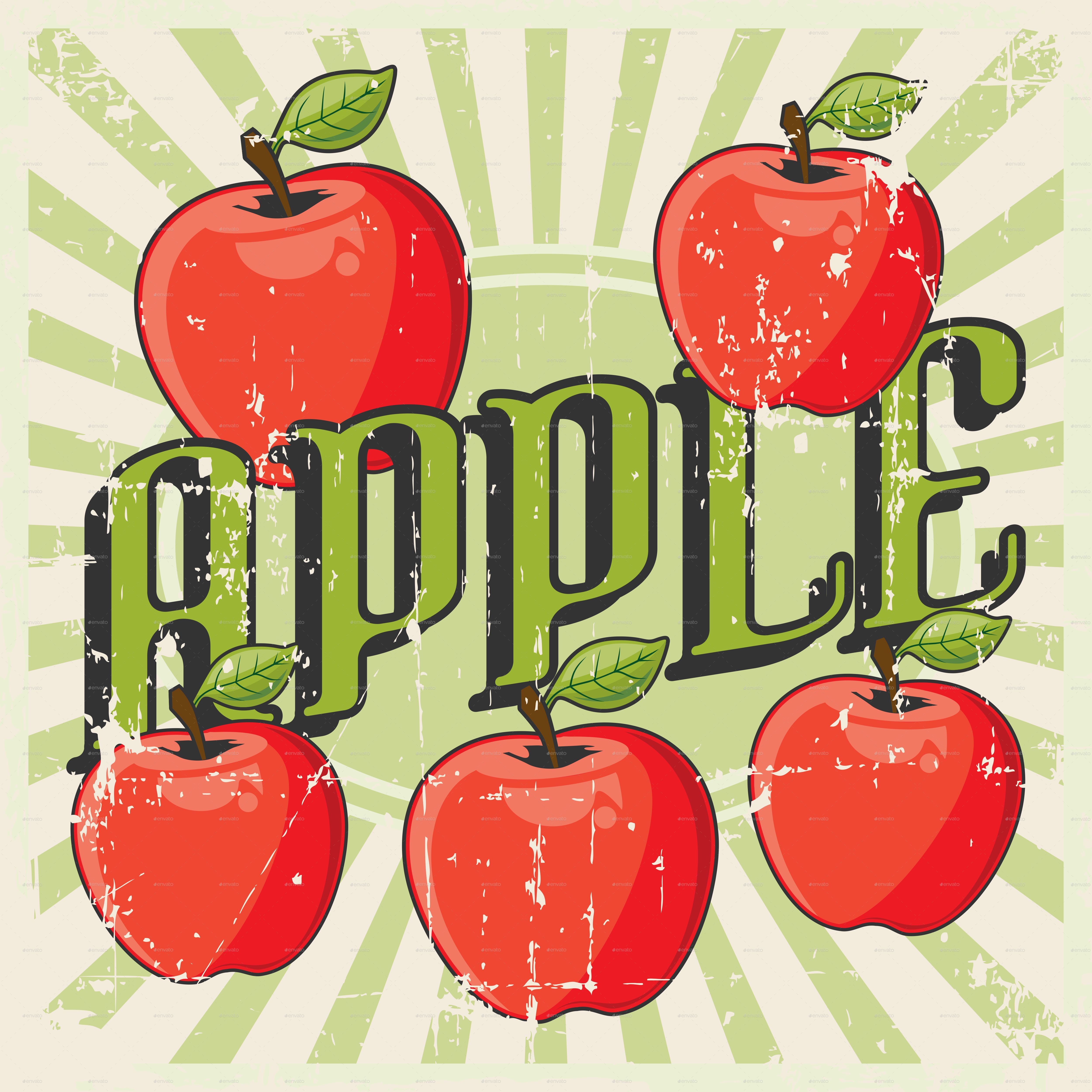 Apple Retro Signage Vintage Poster Vector, Vectors | GraphicRiver