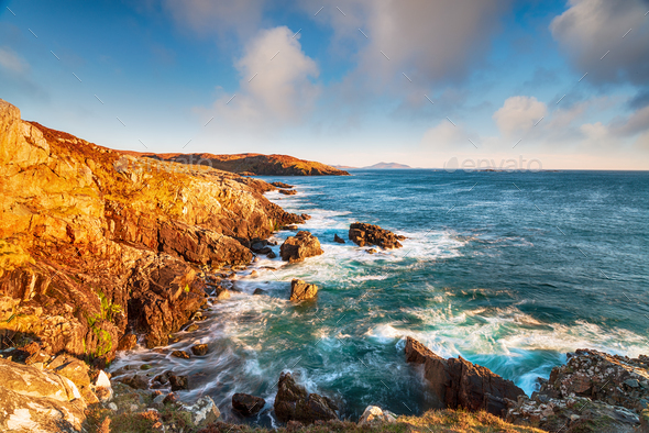 Rugged cliffs and swirling seas at Hushinish on the Isle of Harris ...