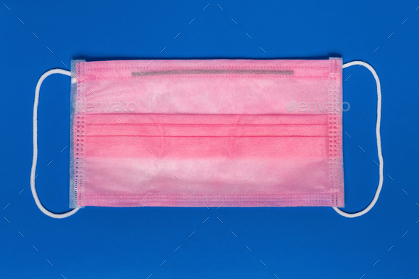 Pink Medical Face Mask for Stylish Young Women on Trendy Classic Blue ...