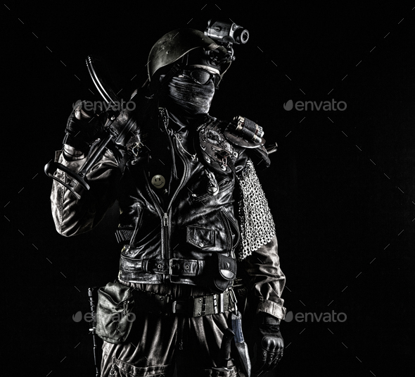Post apocalyptic survivor with handmade pistol Stock Photo by ...