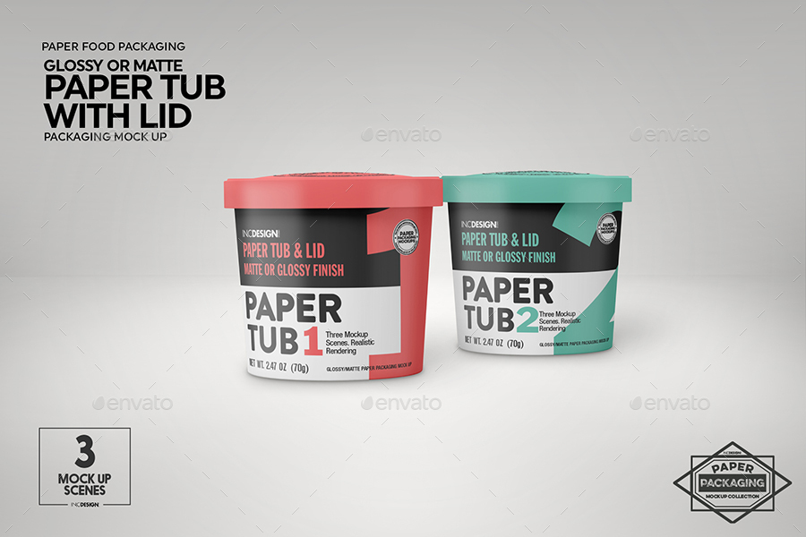 Glossy or Matte Paper Tub with Lid Packaging Mockup, Graphics ...