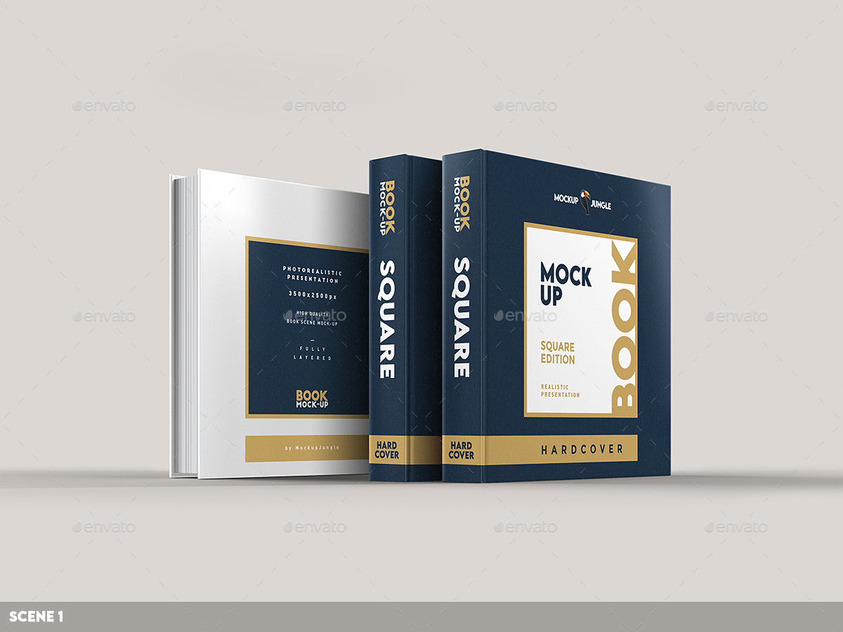 Square Book Mock-Up (Hardcover) - 8 scenes, Graphics | GraphicRiver