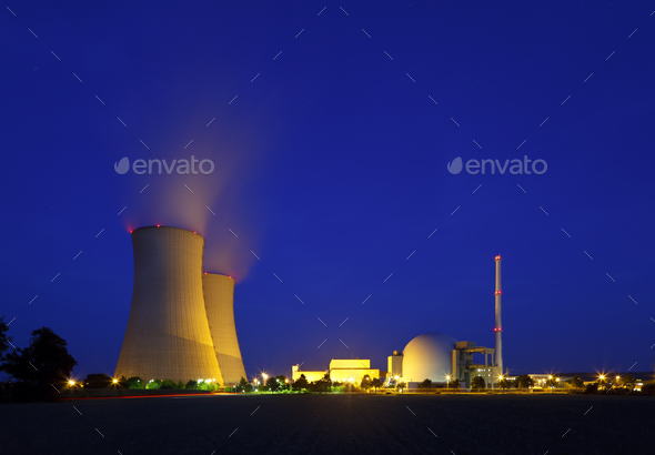 Nuclear Power Station At Night Stock Photo by IndustryAndTravel | PhotoDune
