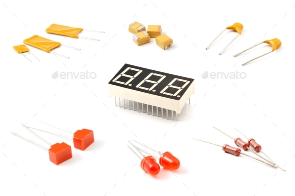 Set of components, LED indicator, capacitor, resistor, diode Stock ...