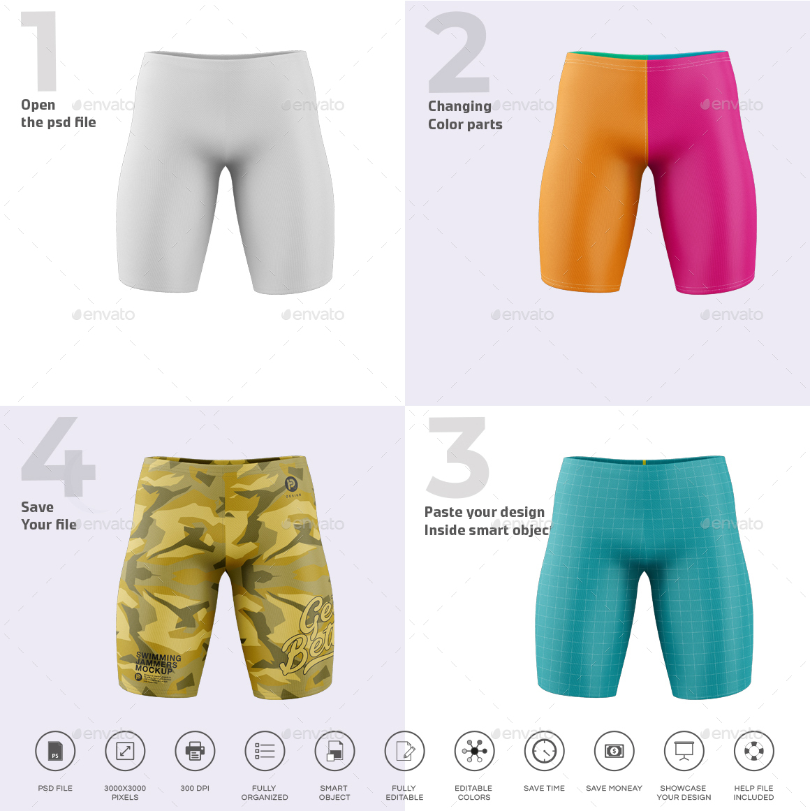 Men’s Swimming Jammers Mockup, Graphics | GraphicRiver