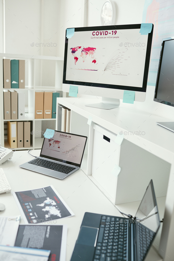 Workplace with computers Stock Photo by AnnaStills | PhotoDune