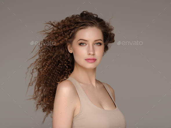 Beautiful hair woman long curly hairstyle female model glamour portrait ...