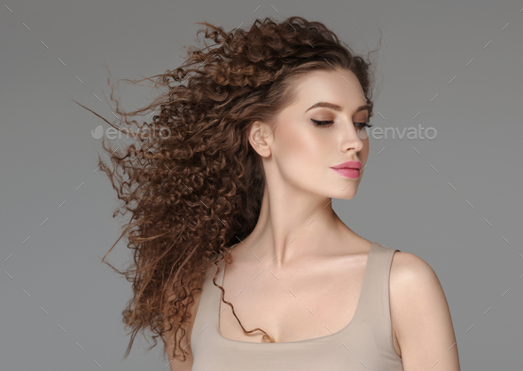 Beautiful hair woman long curly hairstyle female model glamour portrait ...