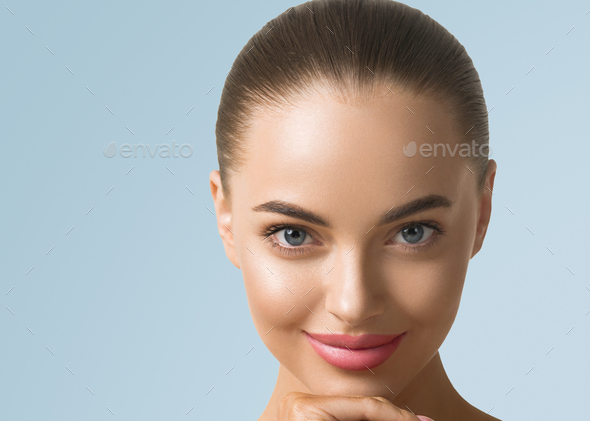 Clean skin woman face close up skin beauty tanned face beautiful smile ...