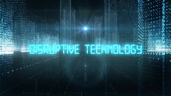 Skyscrapers Digital City Tech Word Disruptive Technology, Motion Graphics