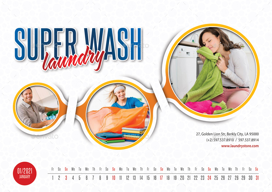 Laundry Services Desk Calendar 2021, Print Templates | GraphicRiver