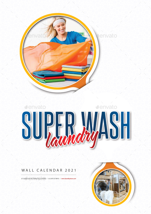 Laundry Services Wall Calendar 2021, Print Templates | GraphicRiver