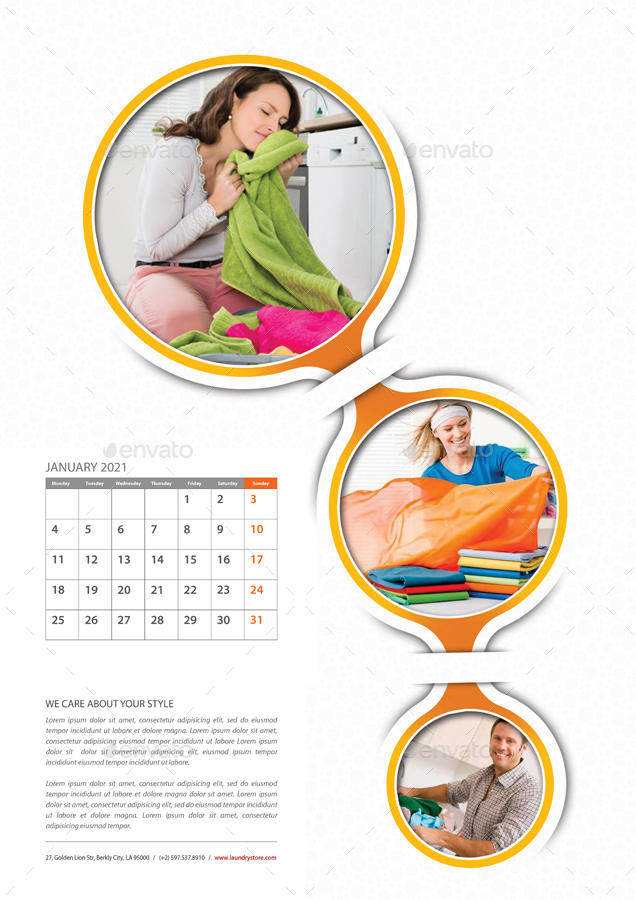Laundry Services Wall Calendar 2021, Print Templates | GraphicRiver