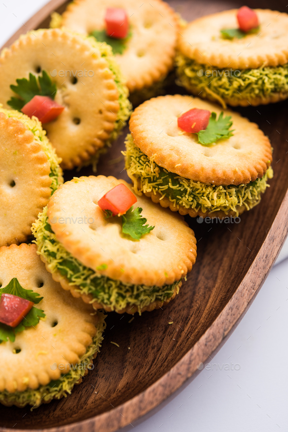 Biscuit chat or sandwich is a starter recipe from India Stock Photo by ...