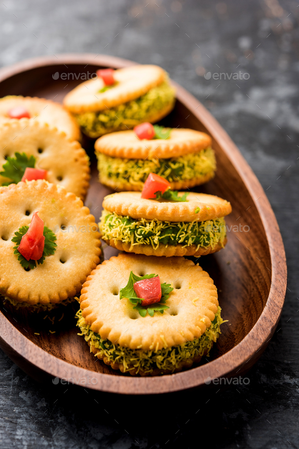 Biscuit chat or sandwich is a starter recipe from India Stock Photo by ...