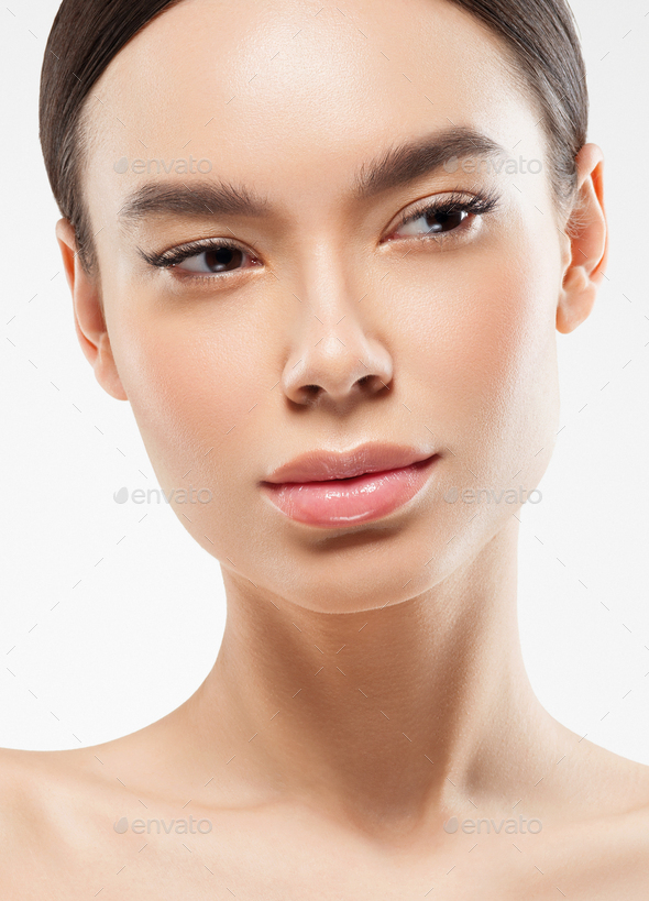 Asian chines beauty woman clean skin face portrait. Young female model ...