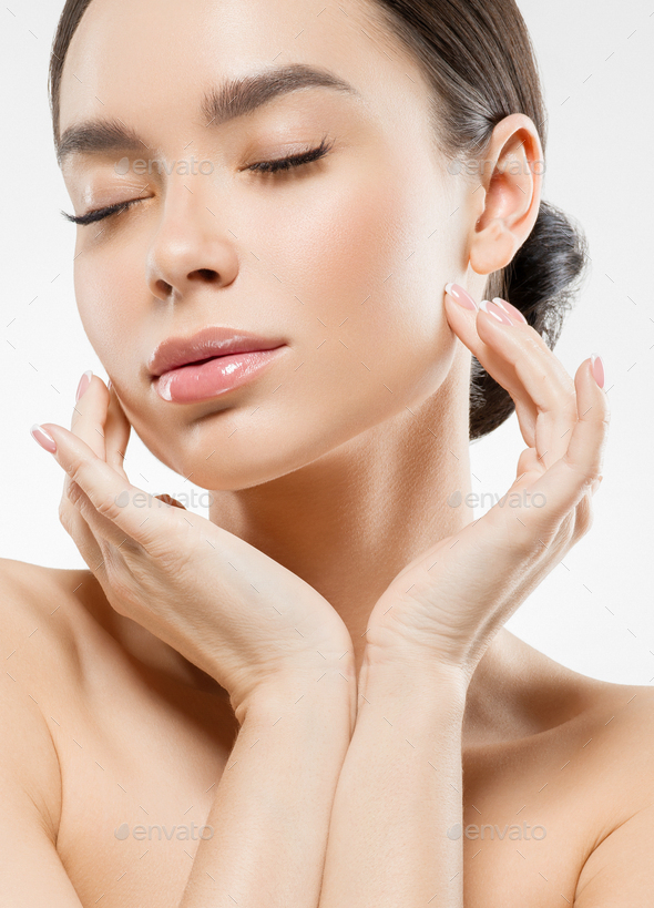 Asian chines beauty woman clean skin face portrait. Young female model ...