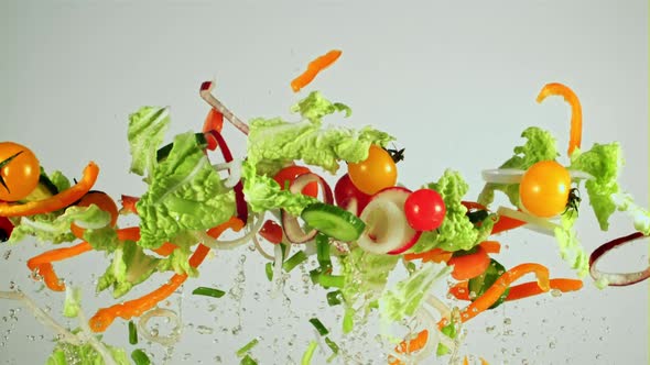 Pieces of Chopped Vegetables Fly Up and Fall Down, Stock Footage ...