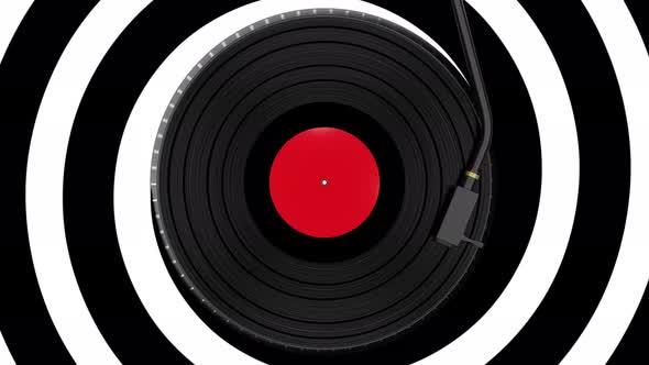 Vinyl Disc Record Spinning on Abstract Moving Background, Motion Graphics