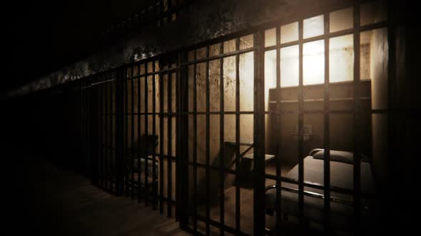 The animation of infinite prison cell interior. Gloomy atmosphere ...