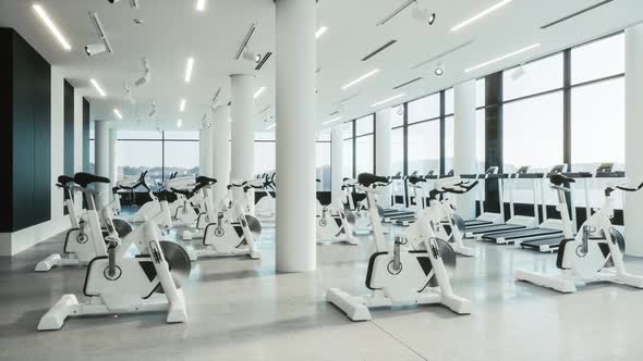 Modern Gym Interior With Equipment in White Color, Motion Graphics