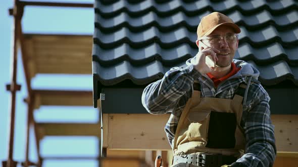 Construction Worker Making Phone Call, Stock Footage | VideoHive