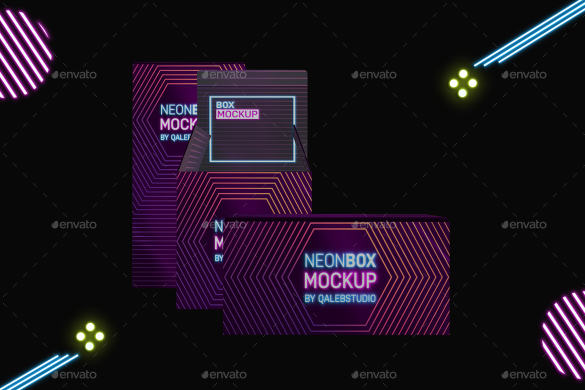 Neon Boxes Mockup, Graphics | GraphicRiver