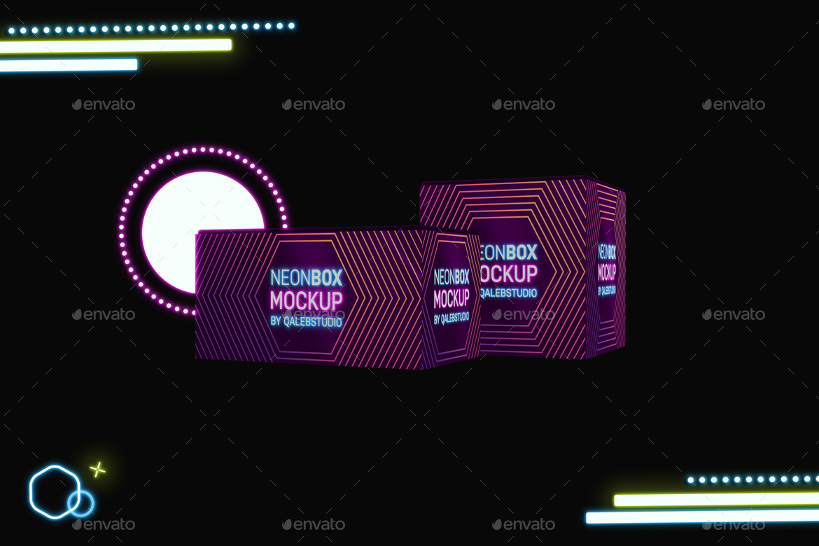 Neon Boxes Mockup, Graphics | GraphicRiver