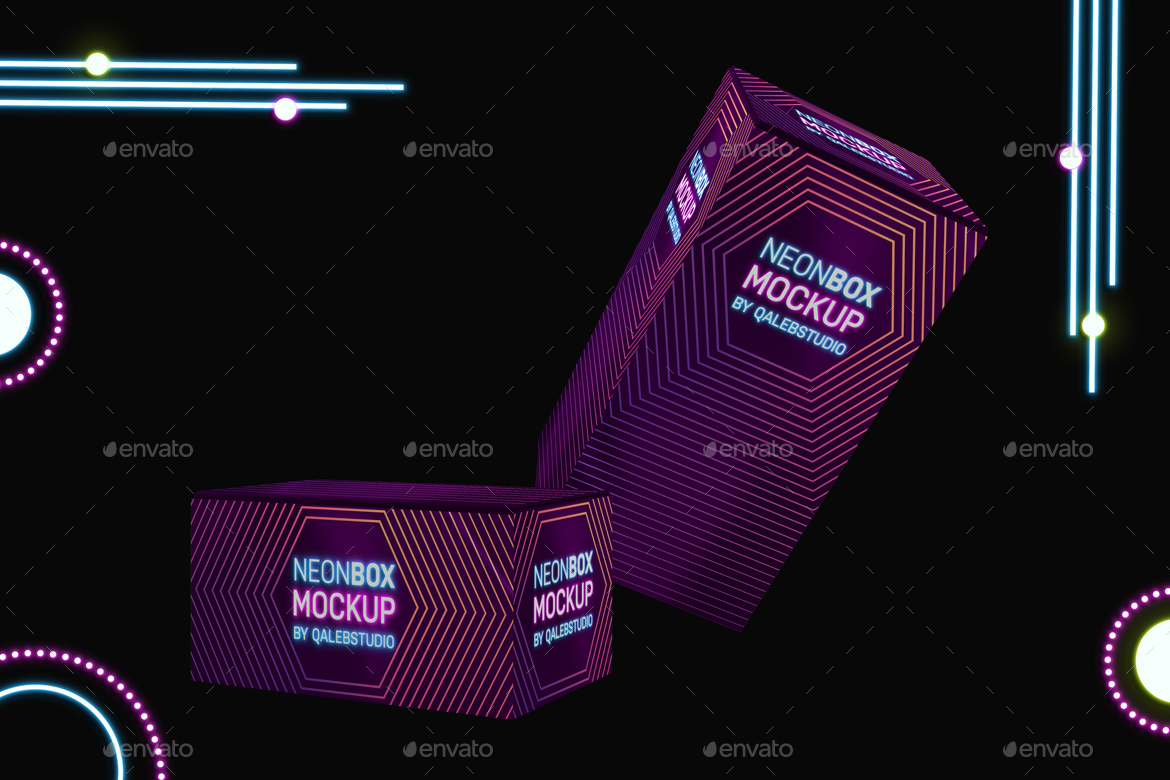 Neon Boxes Mockup, Graphics | GraphicRiver